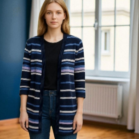 Blair | Sweaters | Blair Multicolor Striped Open Front Longline ...